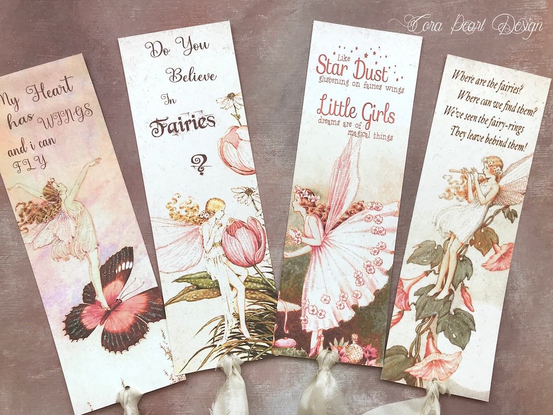 4 Glitter Fairytale Bookmarks With Pure Silk Ribbons , Children's ...