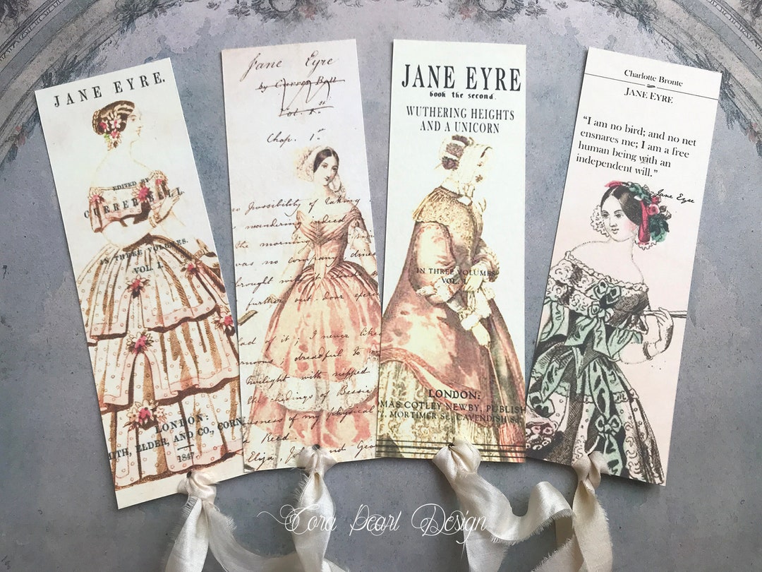 4 Jane Eyre Bronte Bookmarks With Pure Silk Ribbons, Shabby Chic Tags ...