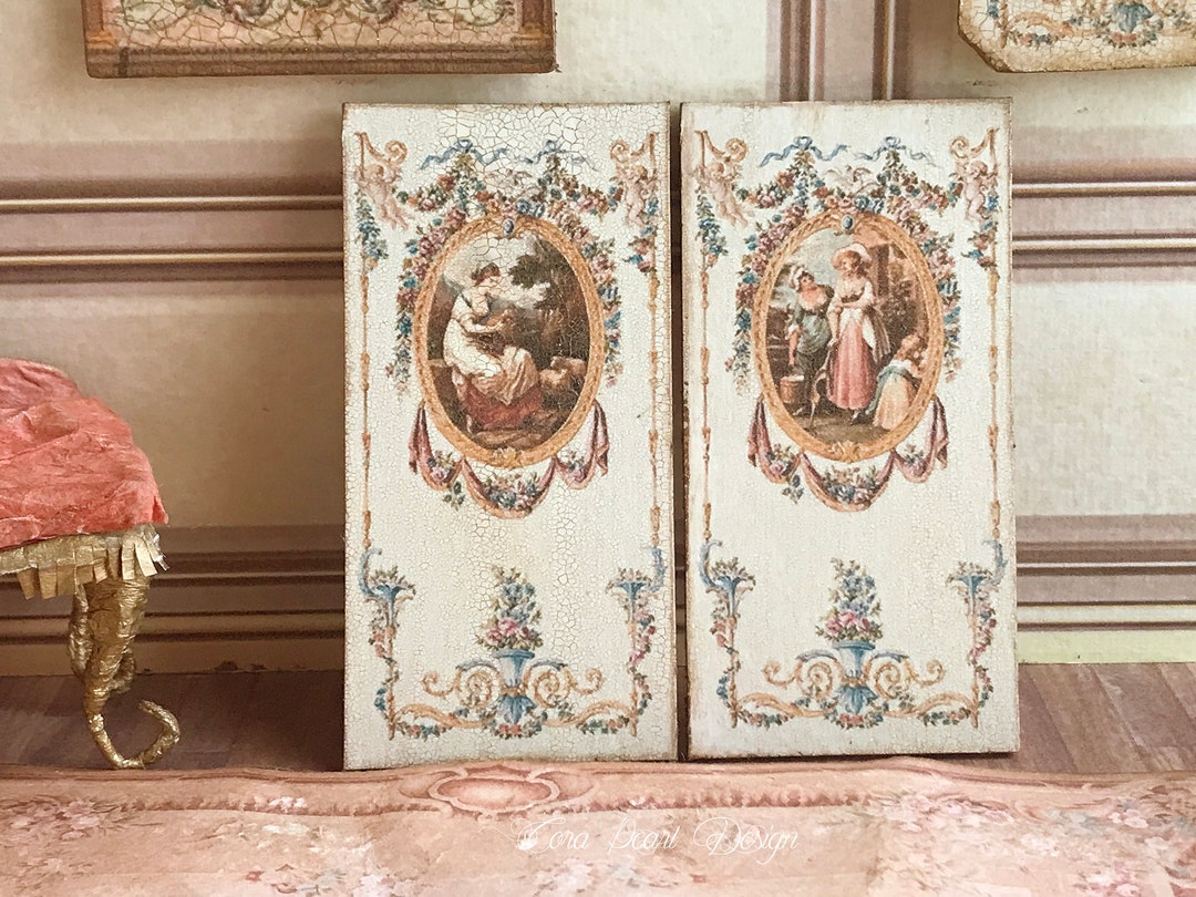 Miniature French Aubusson Wall Panels , 12th Scale Dollhouse Decorative ...