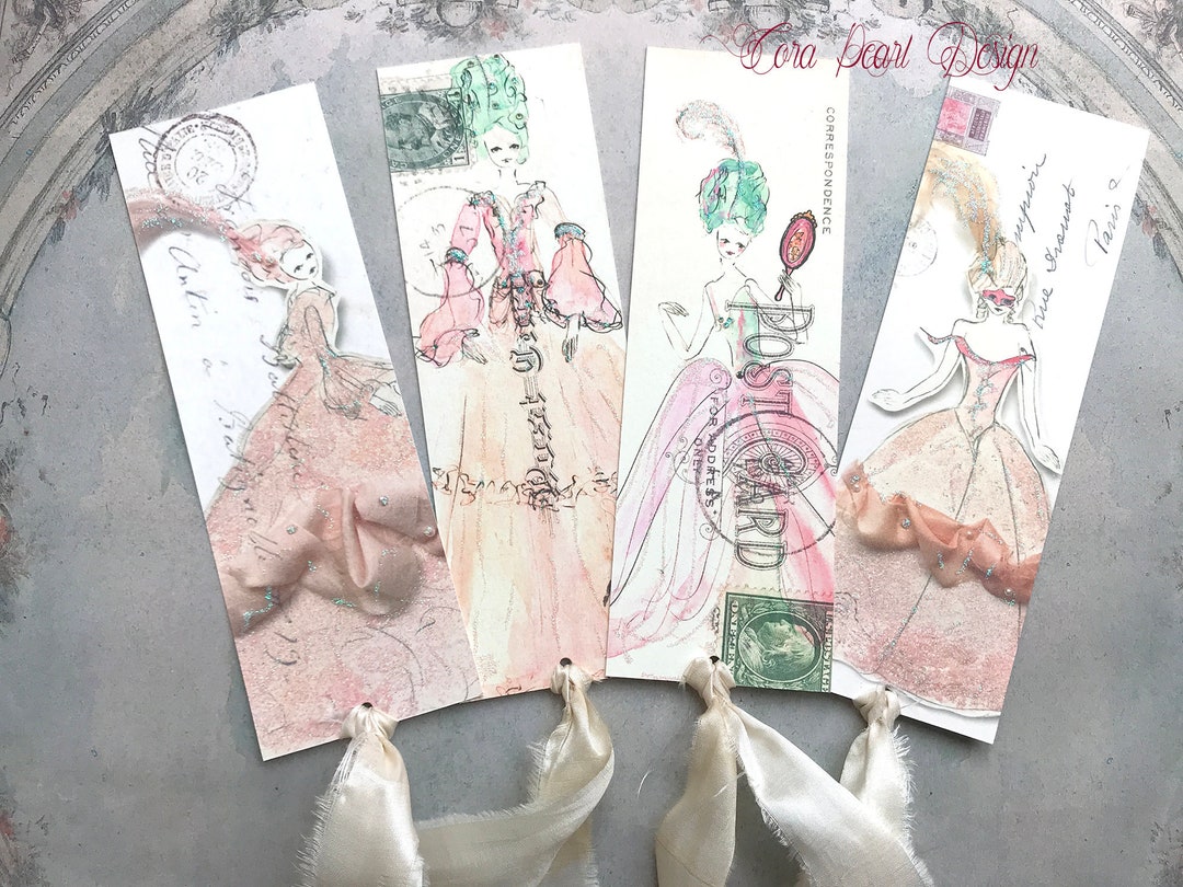 4 Marie Antoinette Inspired Watercolor Painting Glitter Bookmarks With ...