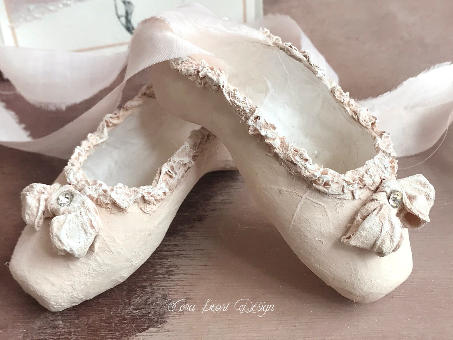 Pink Paper Pointe Shoes With Pure Silk Ribbons in Gift Box - Etsy UK
