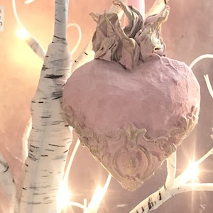 3 Pink Heart Hanging Decorations , Valentines Day Decor , Baroque ...