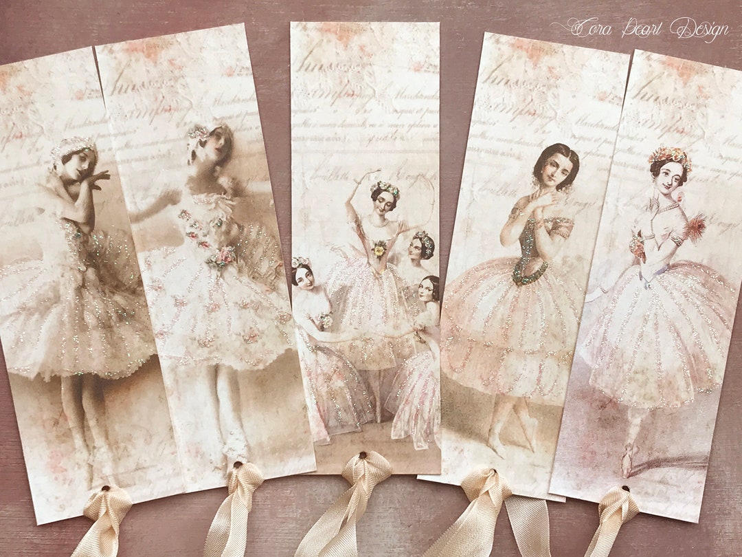 5 Glitter Vintage Ballerina Bookmarks , Shabby Chic Ballet Art ...