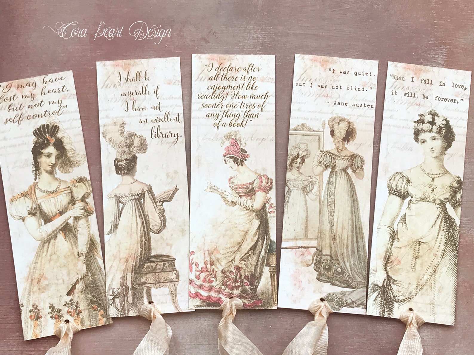 5 Jane Austen Regency Bookmarks With Vintage Seam Binding - Etsy UK