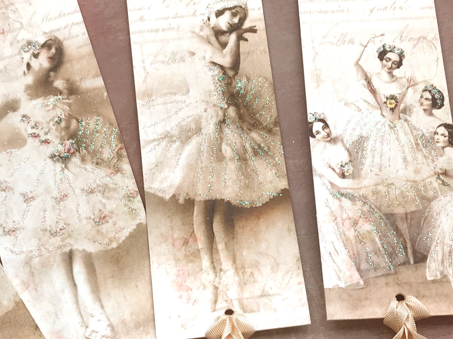5 Glitter Vintage Ballerina Bookmarks Shabby Chic Ballet Art | Etsy