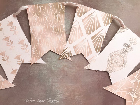 Art Deco Rose Gold and Blush Pink Bunting Flag Garland - Etsy