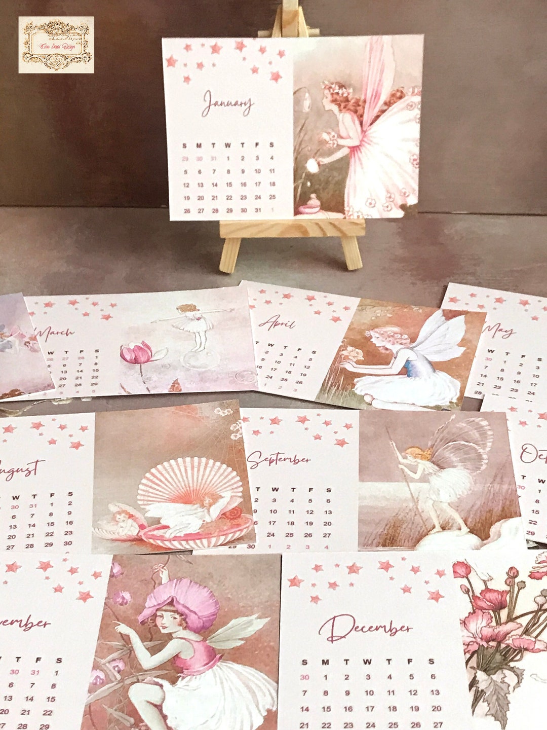 2025 Fairy Desk Calendar on Wooden Easel , Fairytale Lover Gift, Year ...