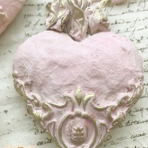 3 Pink Heart Hanging Decorations , Valentines Day Decor , Baroque ...