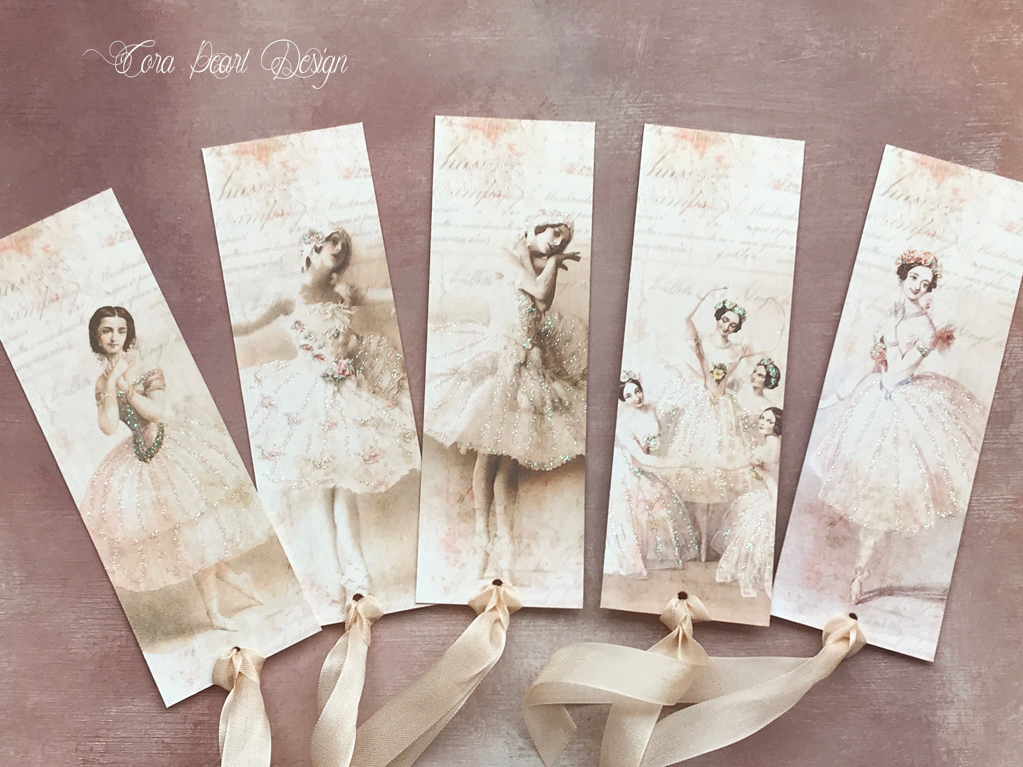 5 Glitter Vintage Ballerina Bookmarks Shabby Chic Ballet Art | Etsy