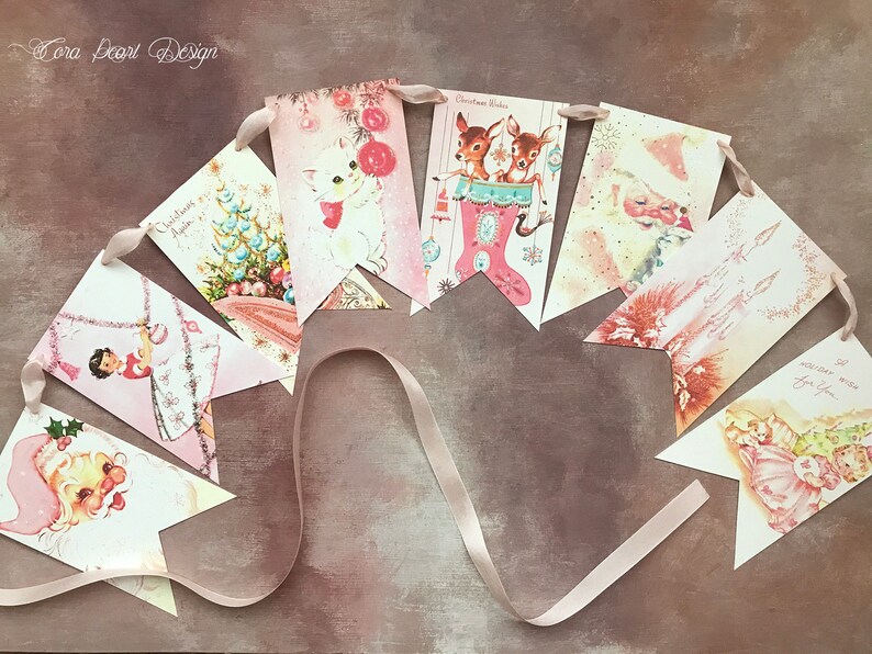 Christmas Vintage Style Pink Bunting Flag Garland Christmas - Etsy