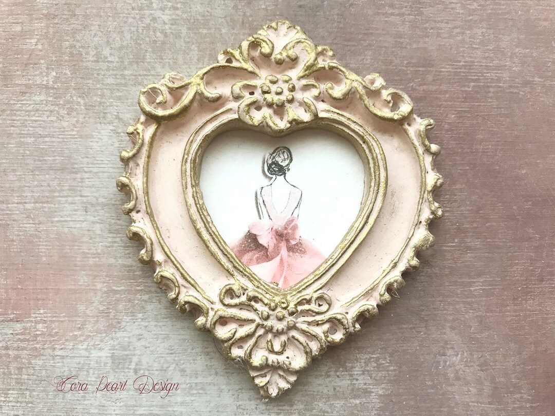 Miniature Ballerina Painting in Pink and Gold Baroque Heart Frame ...
