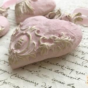 3 Pink Heart Hanging Decorations , Valentines Day Decor , Baroque ...