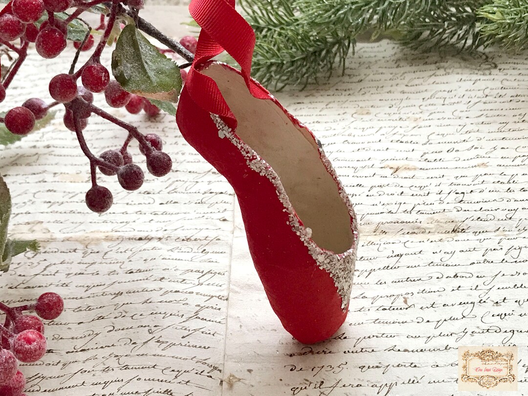 Red Paper Pointe Shoe With Sparkling Silver Mica , Christmas Tree Decor ...