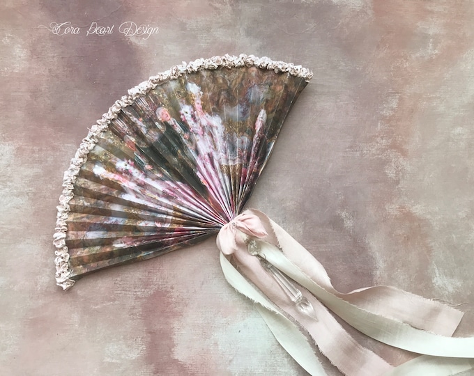 Baroque Rococo Paper Fan With Chandelier Glass Droplet and Pure Silk ...