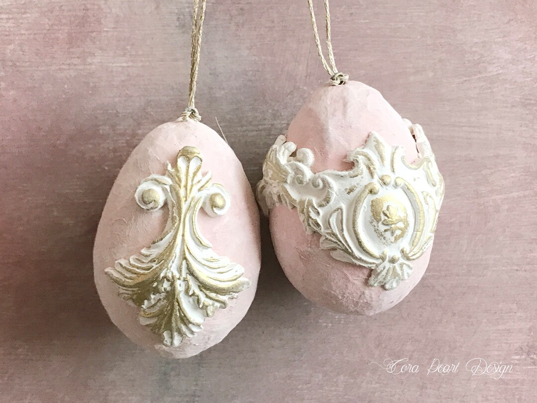 2 Elegant Pink and Gold Rustic Easter Egg Hanging Decorations , Baroque ...