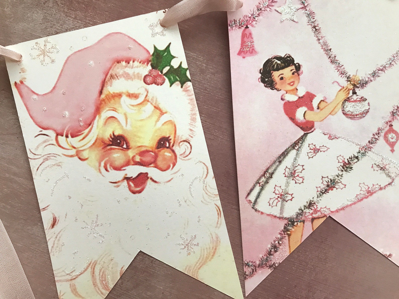 Christmas Vintage Style Pink Bunting Flag Garland Christmas - Etsy