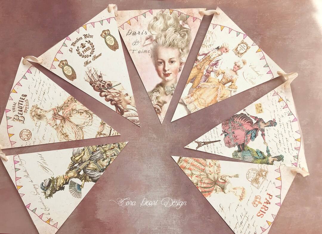 Marie Antoinette Vintage Style Shabby Chic Glitter Bunting , French ...