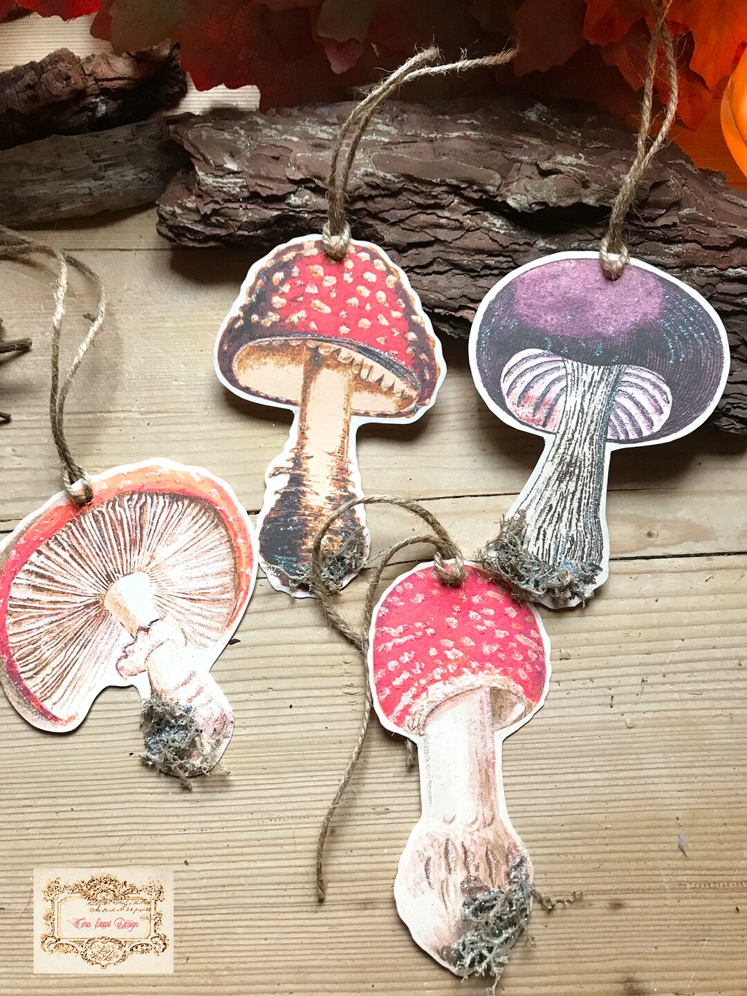 Glitter Mushroom Gift Tags With Moss , Children's Gift Tags, Fairy ...