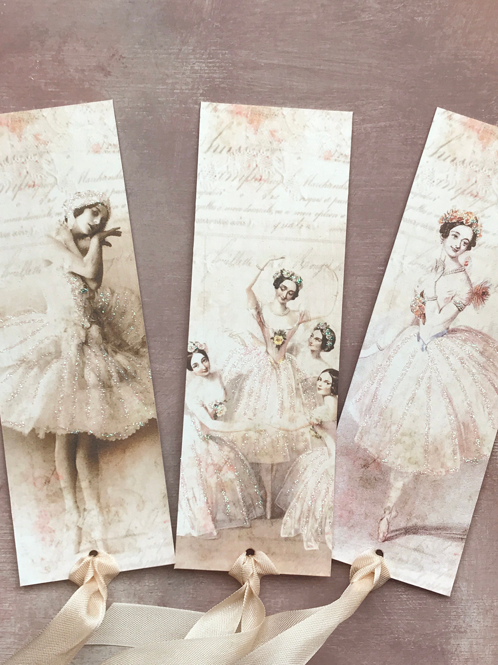 5 Glitter Vintage Ballerina Bookmarks Shabby Chic Ballet Art | Etsy