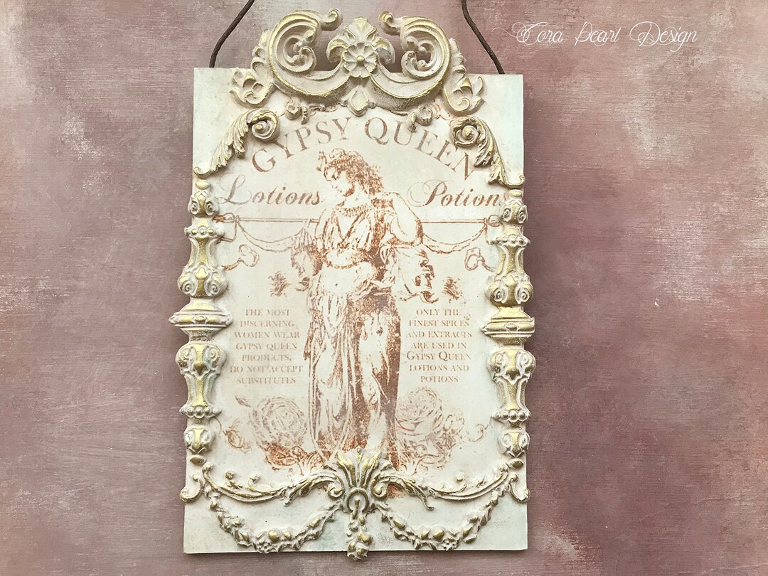 Wooden Baroque Panel , Brocante Style Wall Decor Sign With Gold 2D ...