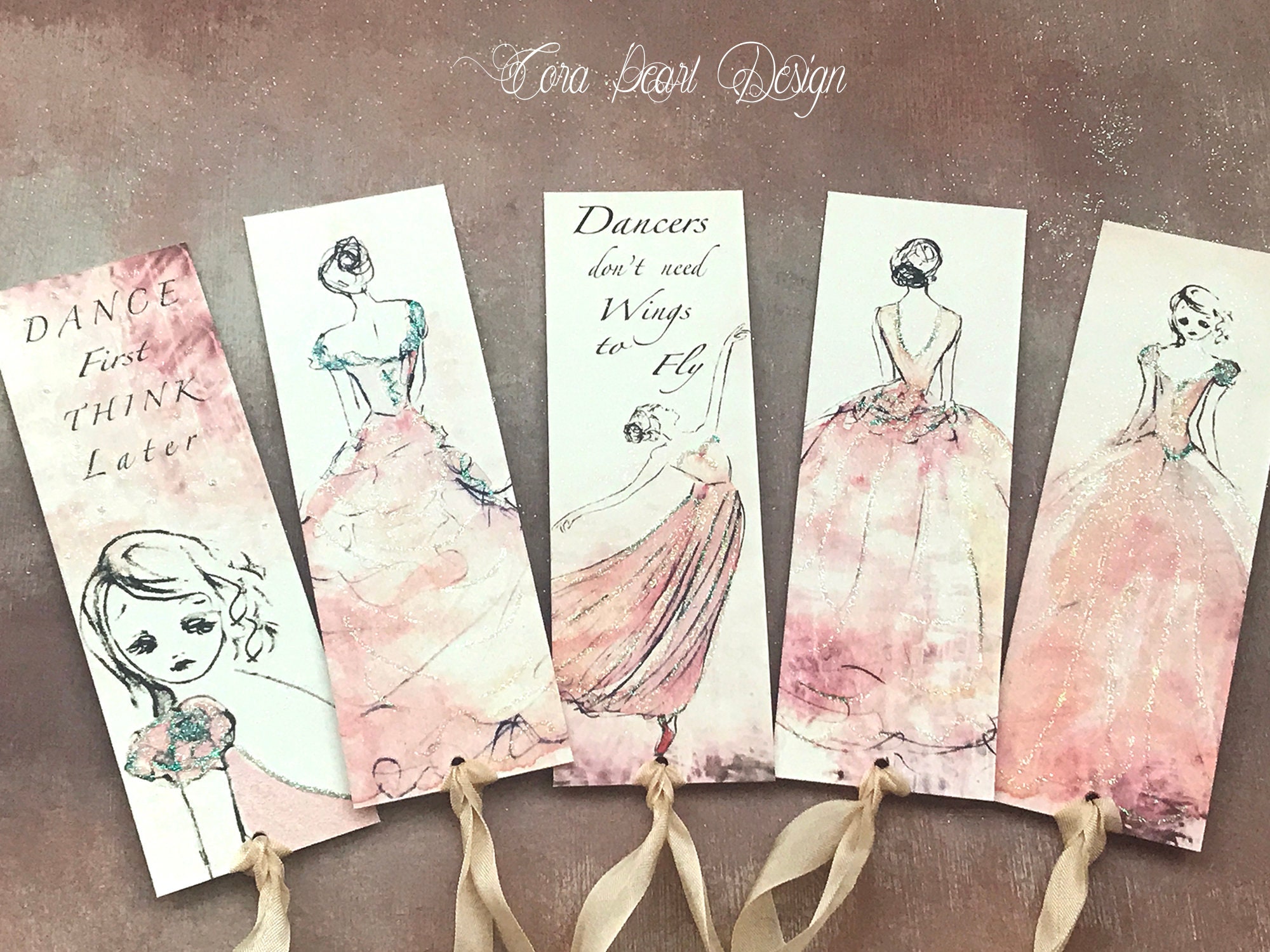 5 Pink Glitter Ballerina Bookmarks Ballet Art Journal | Etsy