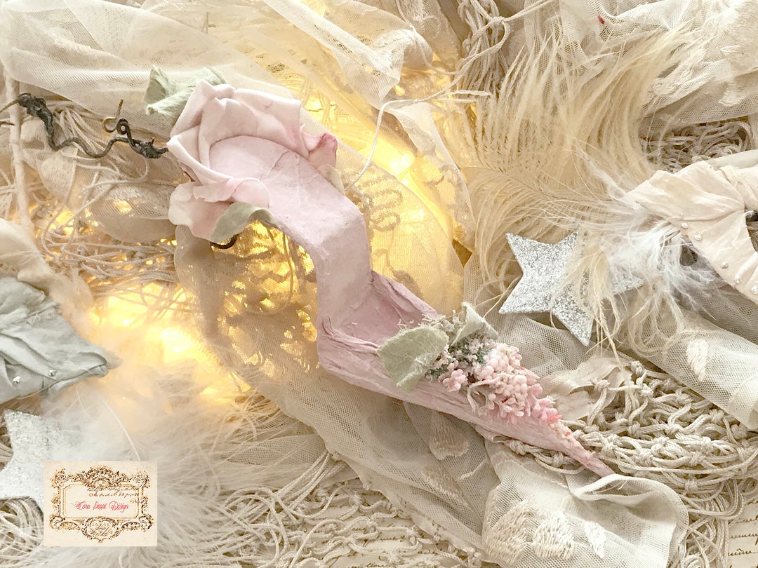 Forest Fairy Pink Paper Shoe , Fairycore Gift, Fairy Garden Ornament ...
