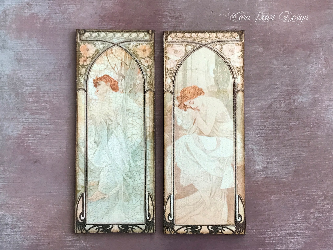 2 Miniature Alphonse Mucha Wall Panels , 12th Scale Dollhouse ...