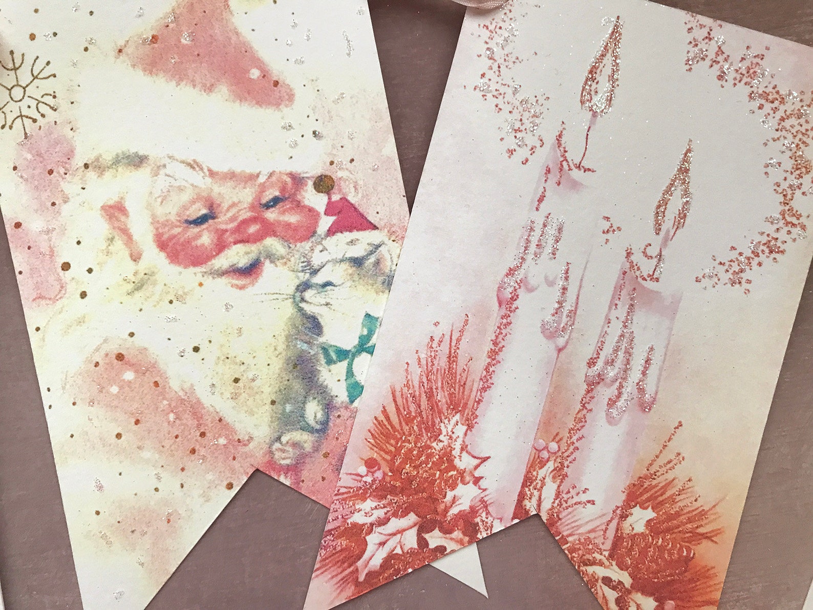 Christmas Vintage Style Pink Bunting Flag Garland Christmas - Etsy