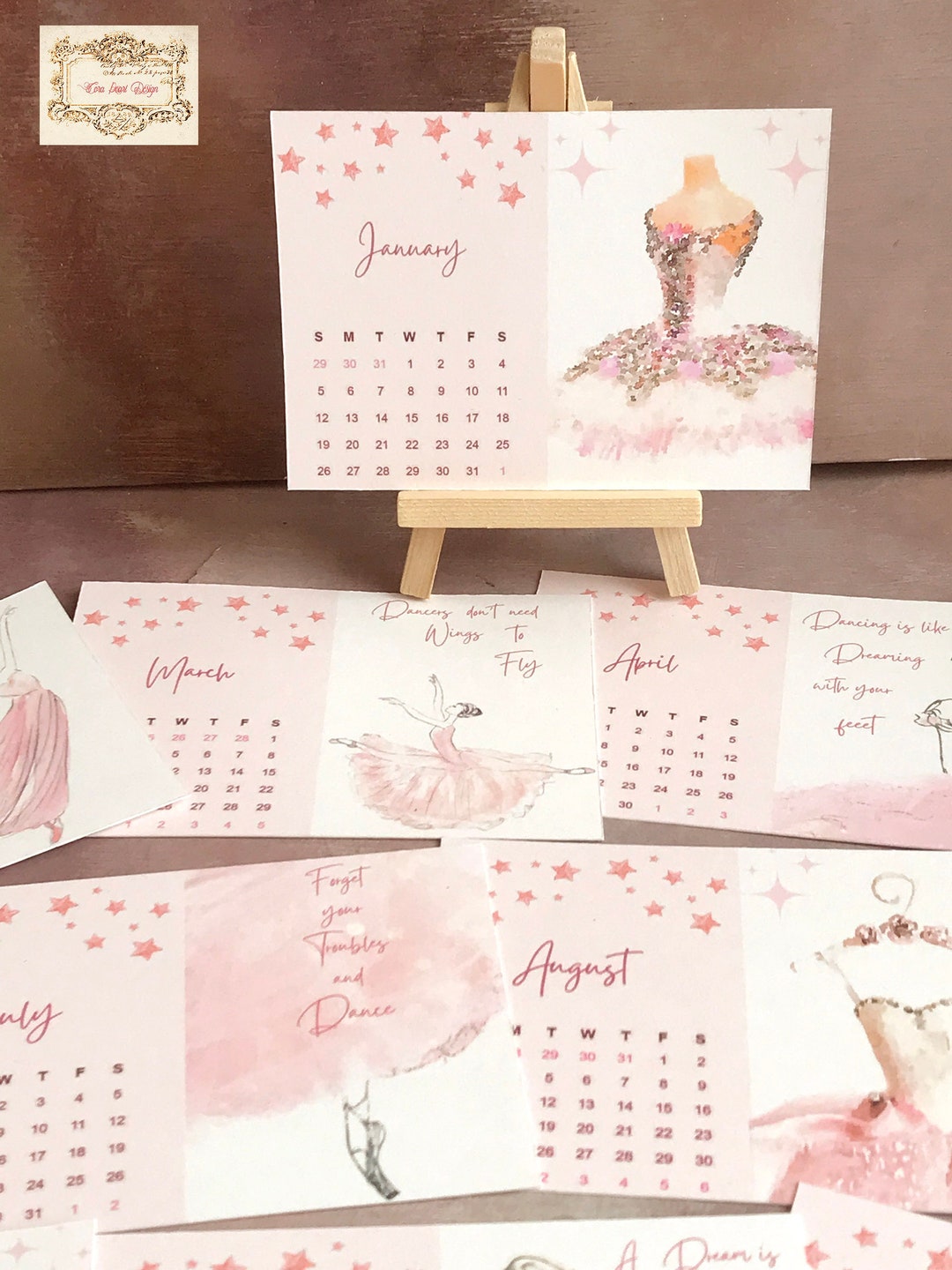 2025 Ballerina Desk Calendar on Wooden Easel , Ballet Lover Gift, Year ...