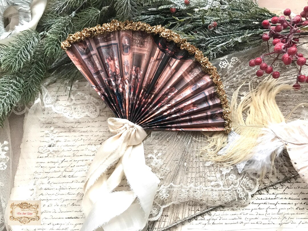 Baroque Rococo Paper Fan With Pure Silk Ribbons , Marie Antoinette ...