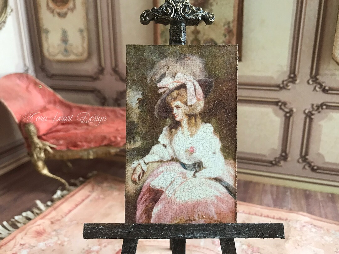 Miniature Rococo Lady Portrait Painting Dollhouse Art Panel , 12th ...