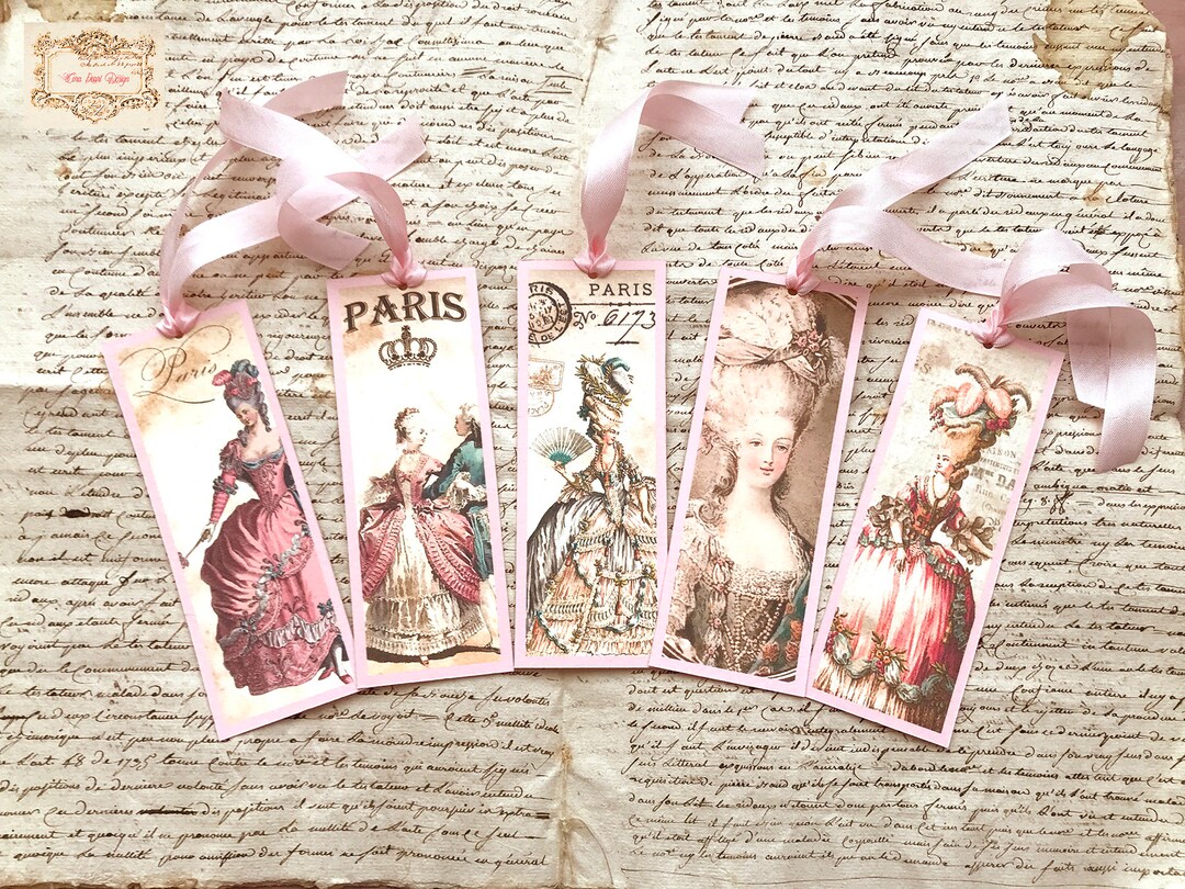 Marie Antoinette Pink Gift Tags , 5 Marie Bookmarks , Rococo Baroque ...