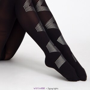 Glossy Silver Printed Tights, Black Opaque Pantyhose in Plus Size ...