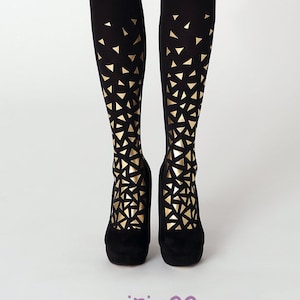 PLUS SIZE Tights Gold Fragment Pattern, Metallic Opaque Gold Pantyhose ...
