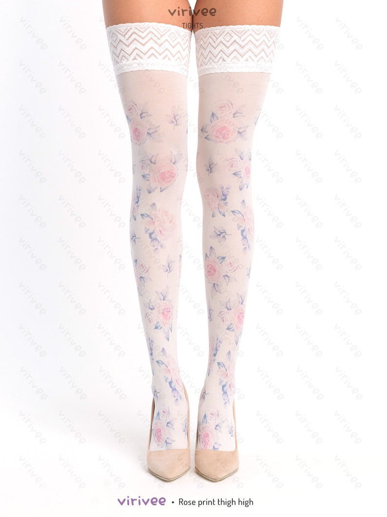 Pink Rose Printed Floral Thigh High, Accessory for Brides Bridesmaids ...