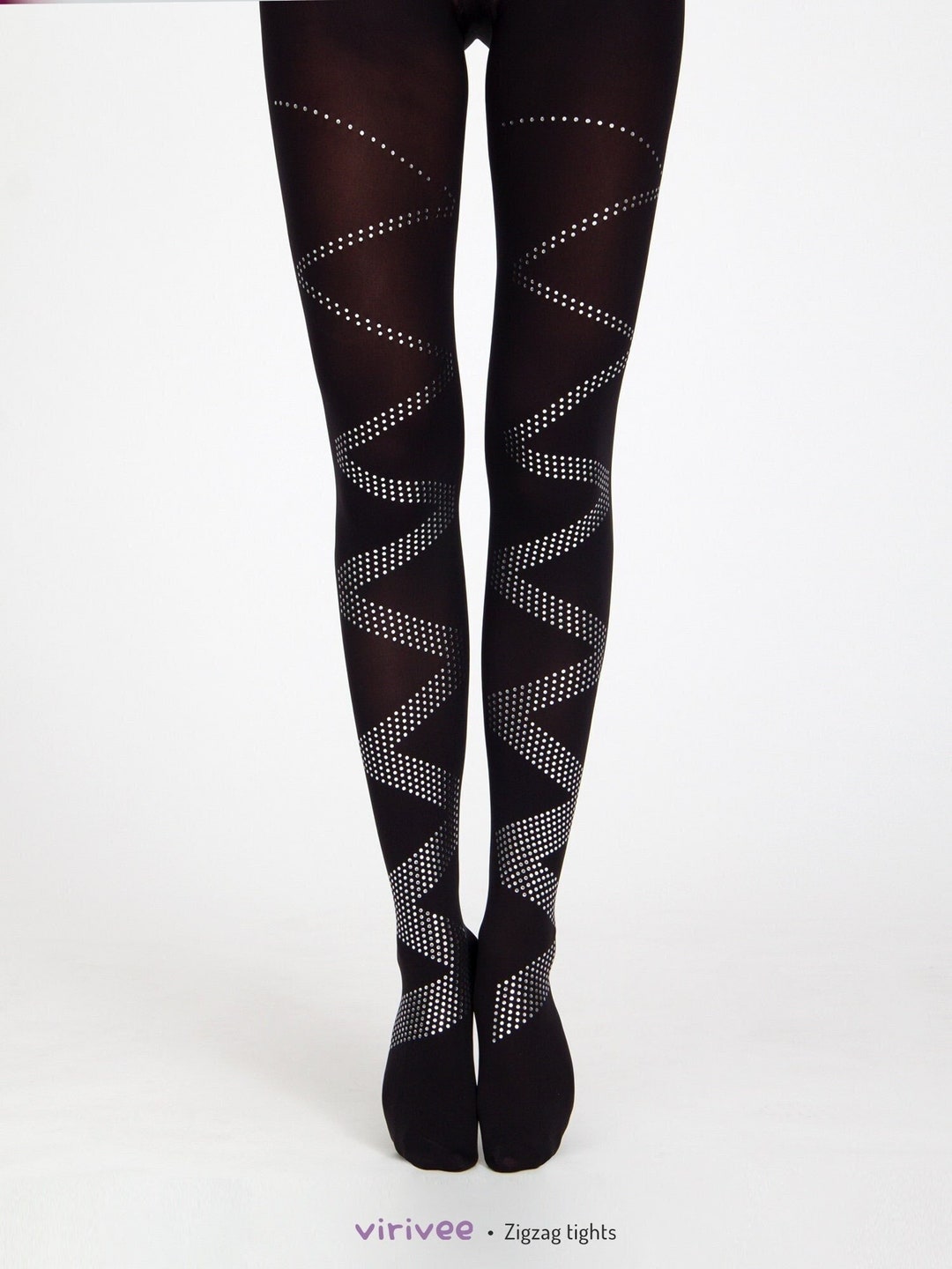 Glossy Silver Printed Tights, Black Opaque Pantyhose in Plus Size ...