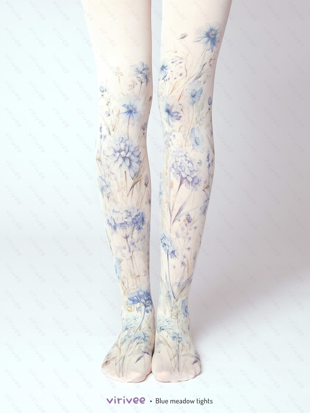 Blue Meadow Floral Tights for Women, Nature Lover Girl Clothing, Cottagecore Outfit, Printed ...
