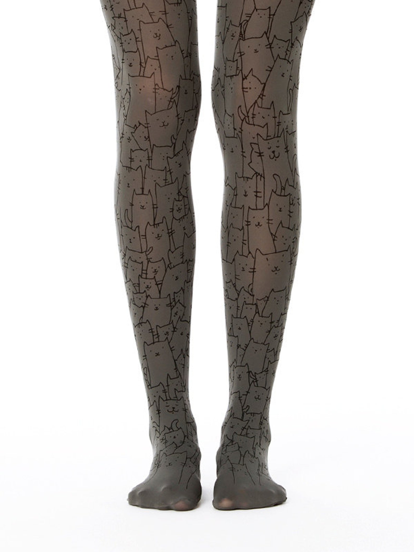 Plus Size Hand Drawn Cat Tights in Grey, Birthday Gift for Cat Lover ...