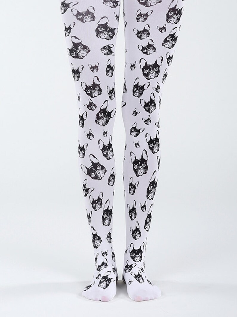 French Bulldog Gifts Tights, French Bulldog Print, White Patterned ...