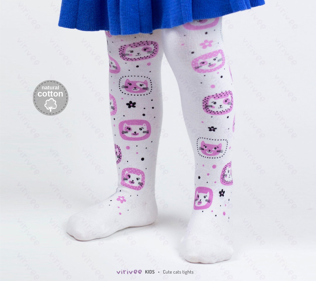 Cat Head Tights, Kids 1-9 YEARS, Hand Printed Cotton, Design is Only on ...