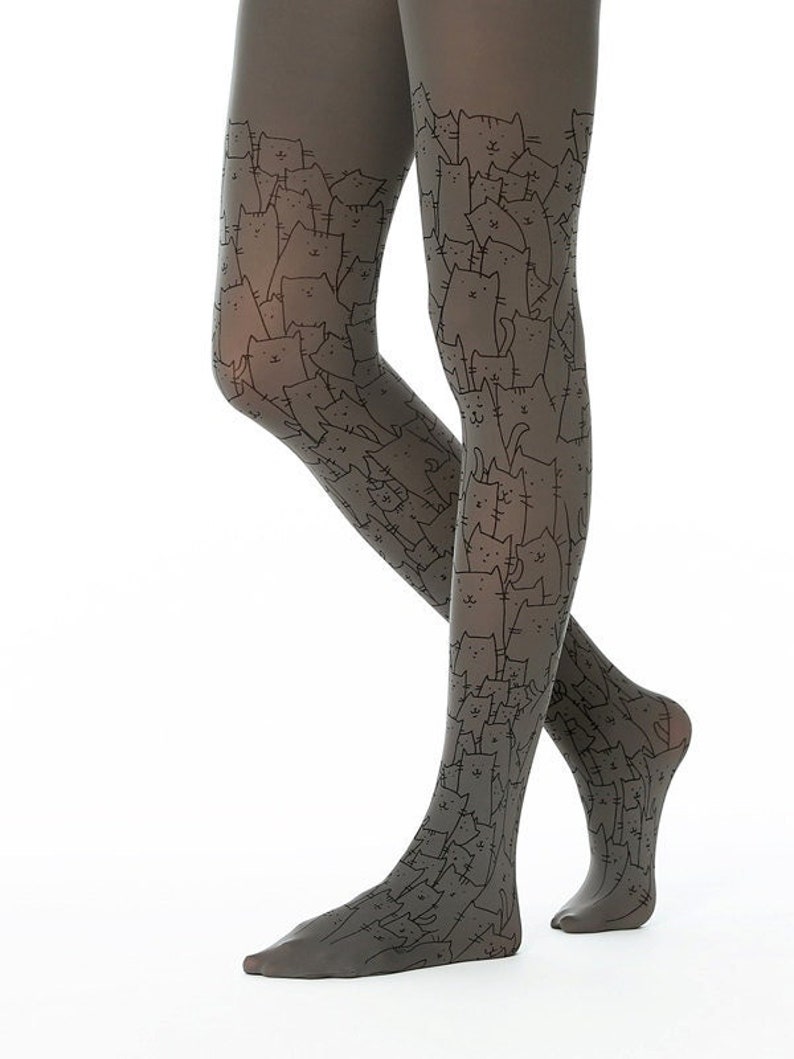 Plus Size Hand Drawn Cat Tights in Grey, Birthday Gift for Cat Lover ...