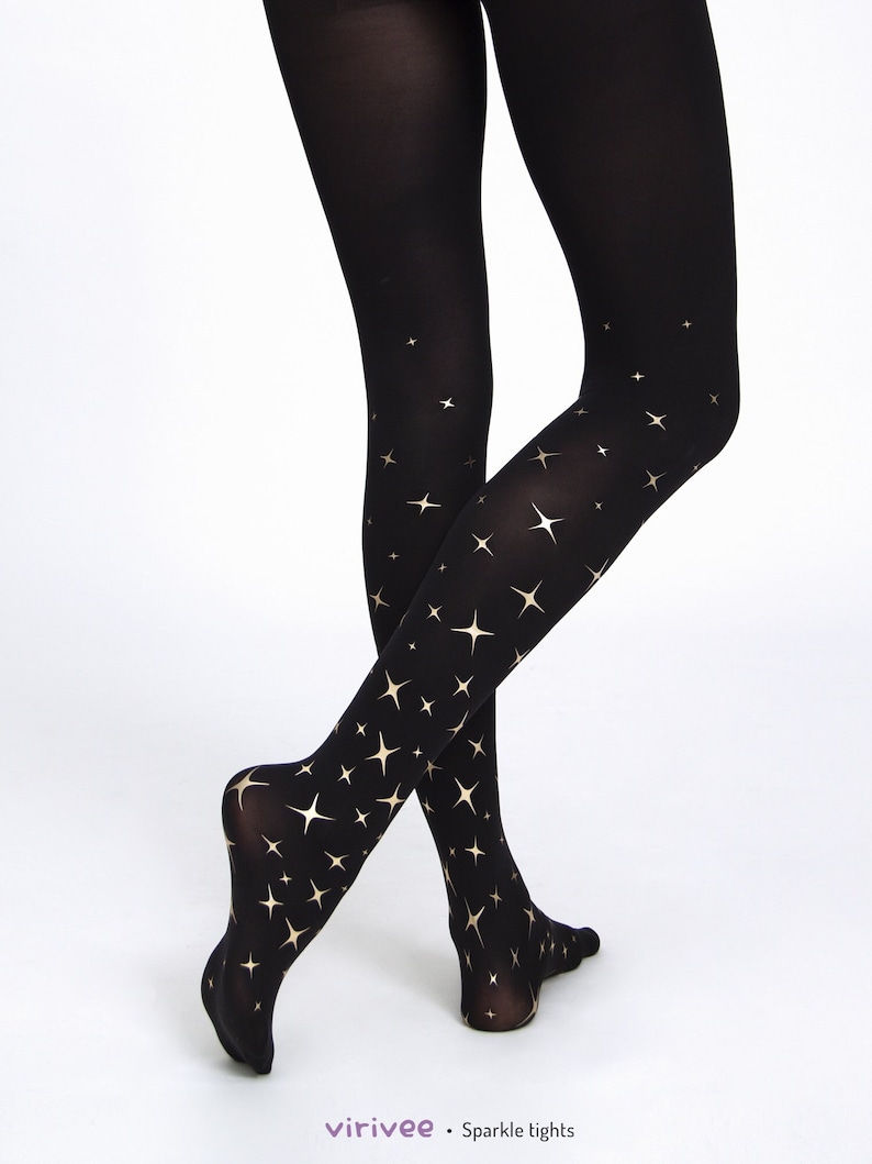 Plus Size Sparkling Star Tights With GLOSSY Gold Print Black - Etsy