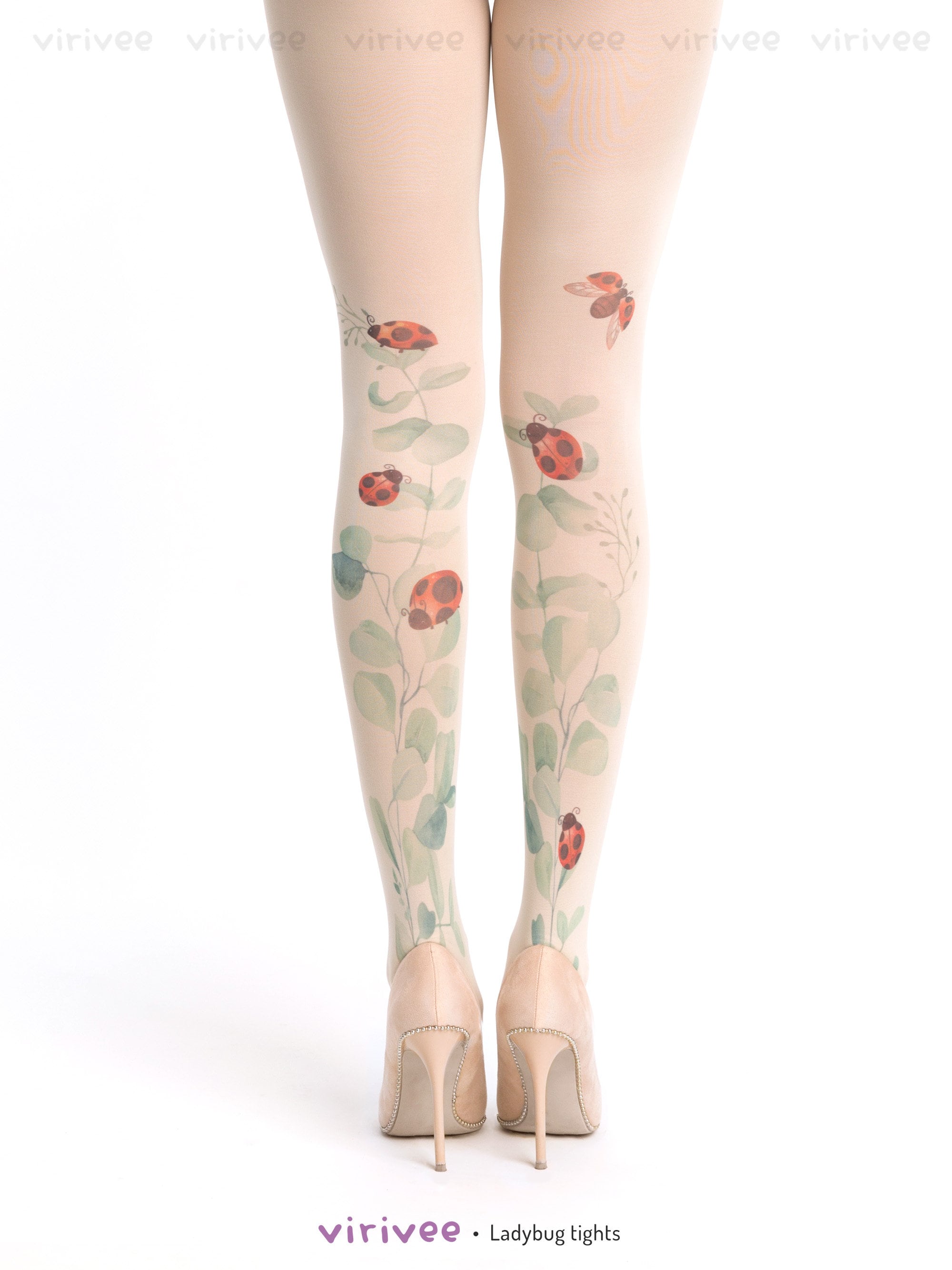 Ladybug and Eucalyptus Printed Floral Tights, Wedding Tights for Brides ...