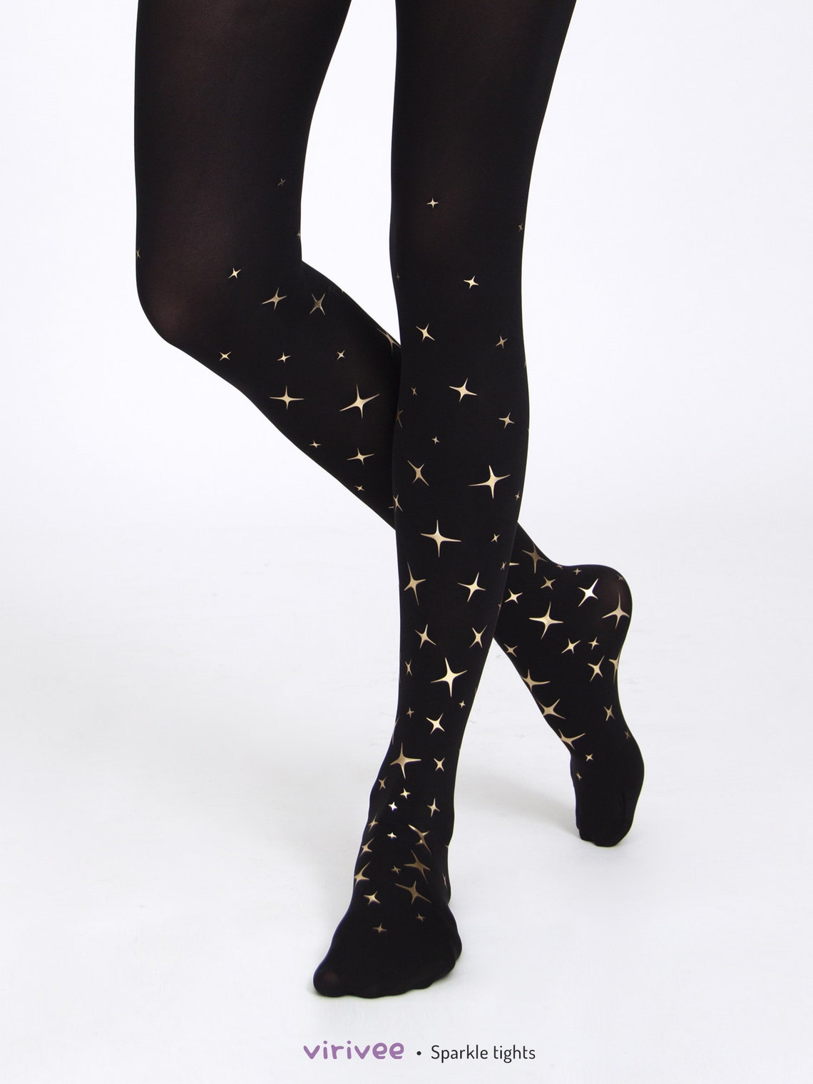 Plus Size Sparkling Star Tights With GLOSSY Gold Print Black - Etsy