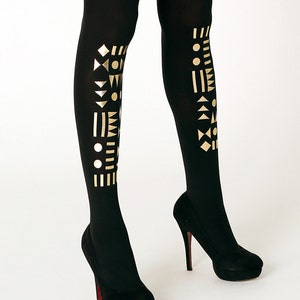 Golden Geometric Tights, Abstract Patterned Leggings, Gold Foil ...