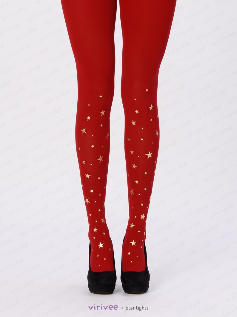 Christmas tights with golden star pattern holiday outfit | Etsy