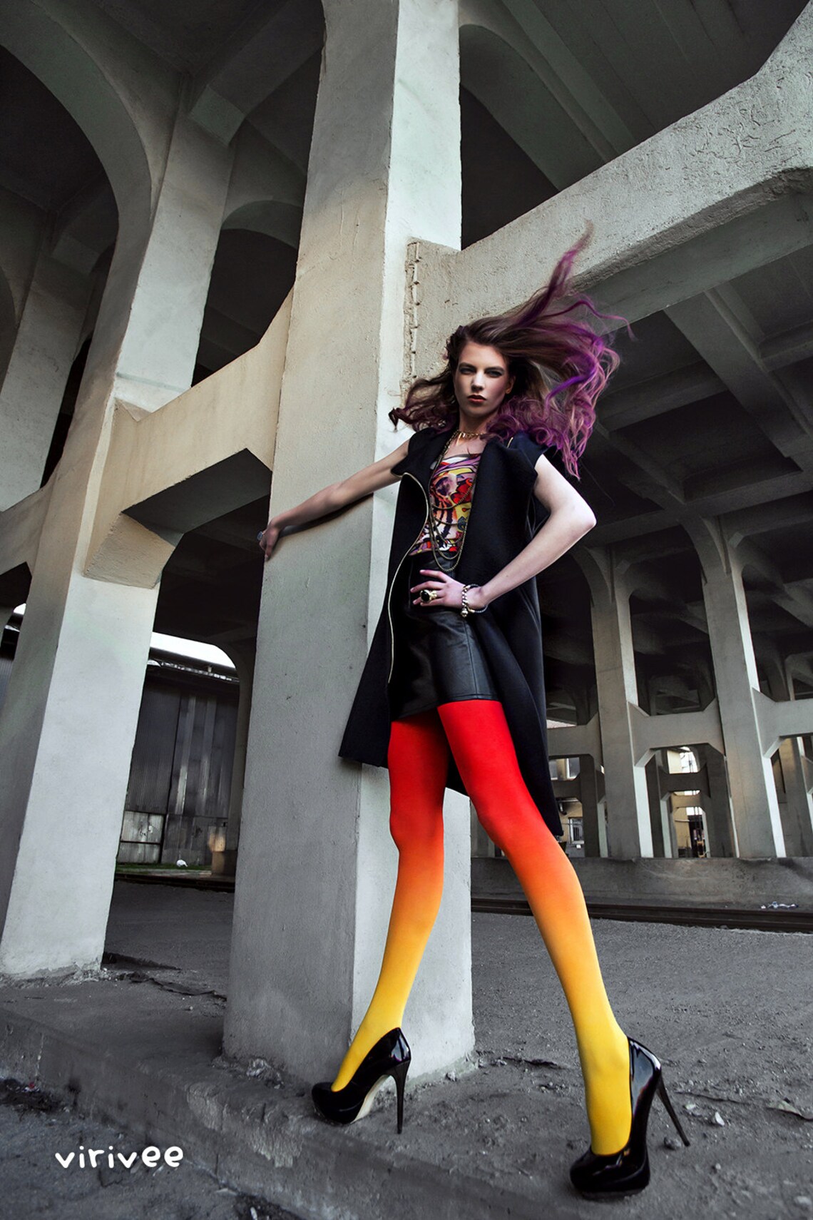 Ombre Tights Yellow to Red Opaque Party Pantyhose Fancy | Etsy