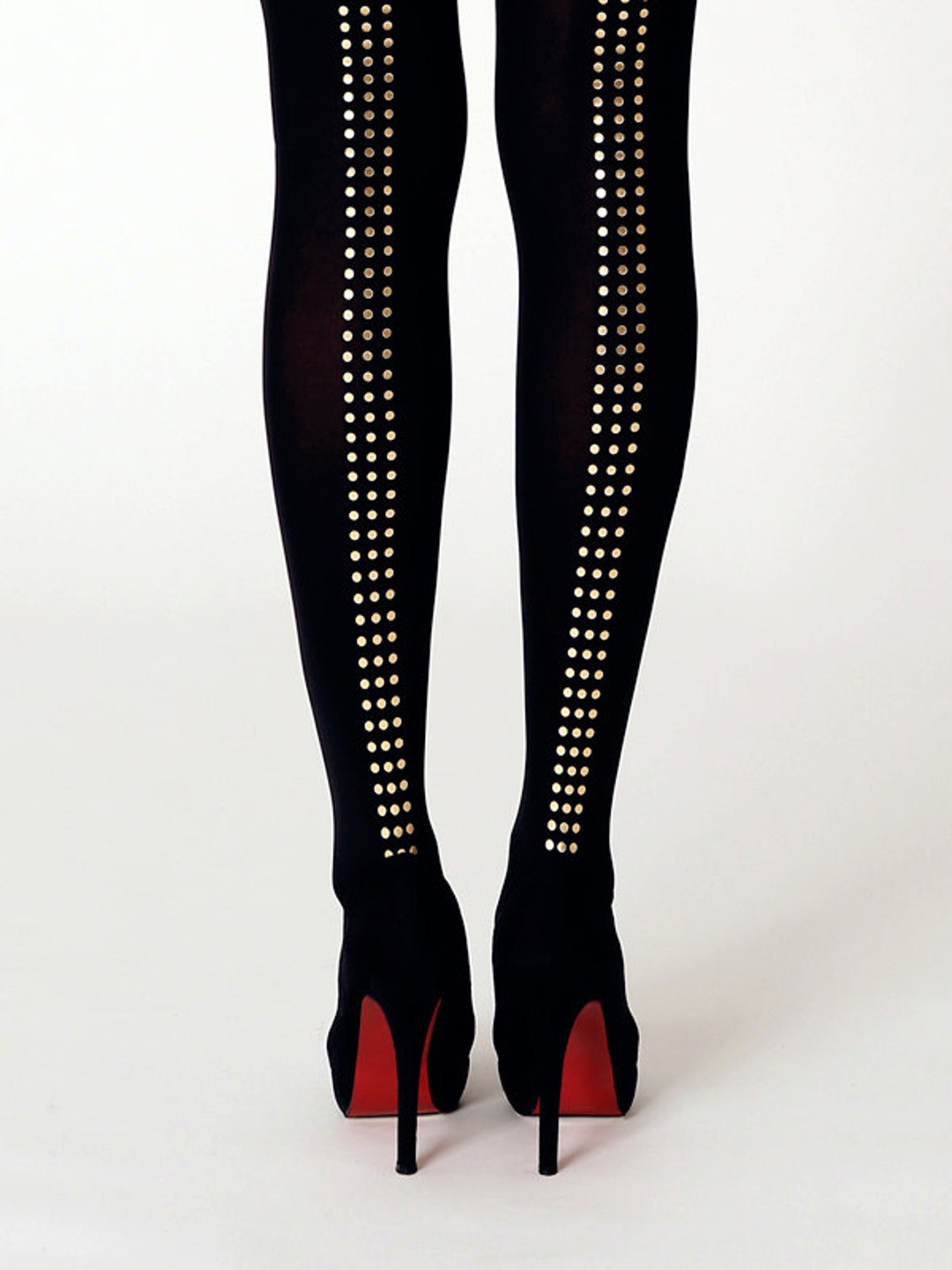 S-XXL Gold Tights, Elegant Accessories, Black Gold Seamed Tights With ...