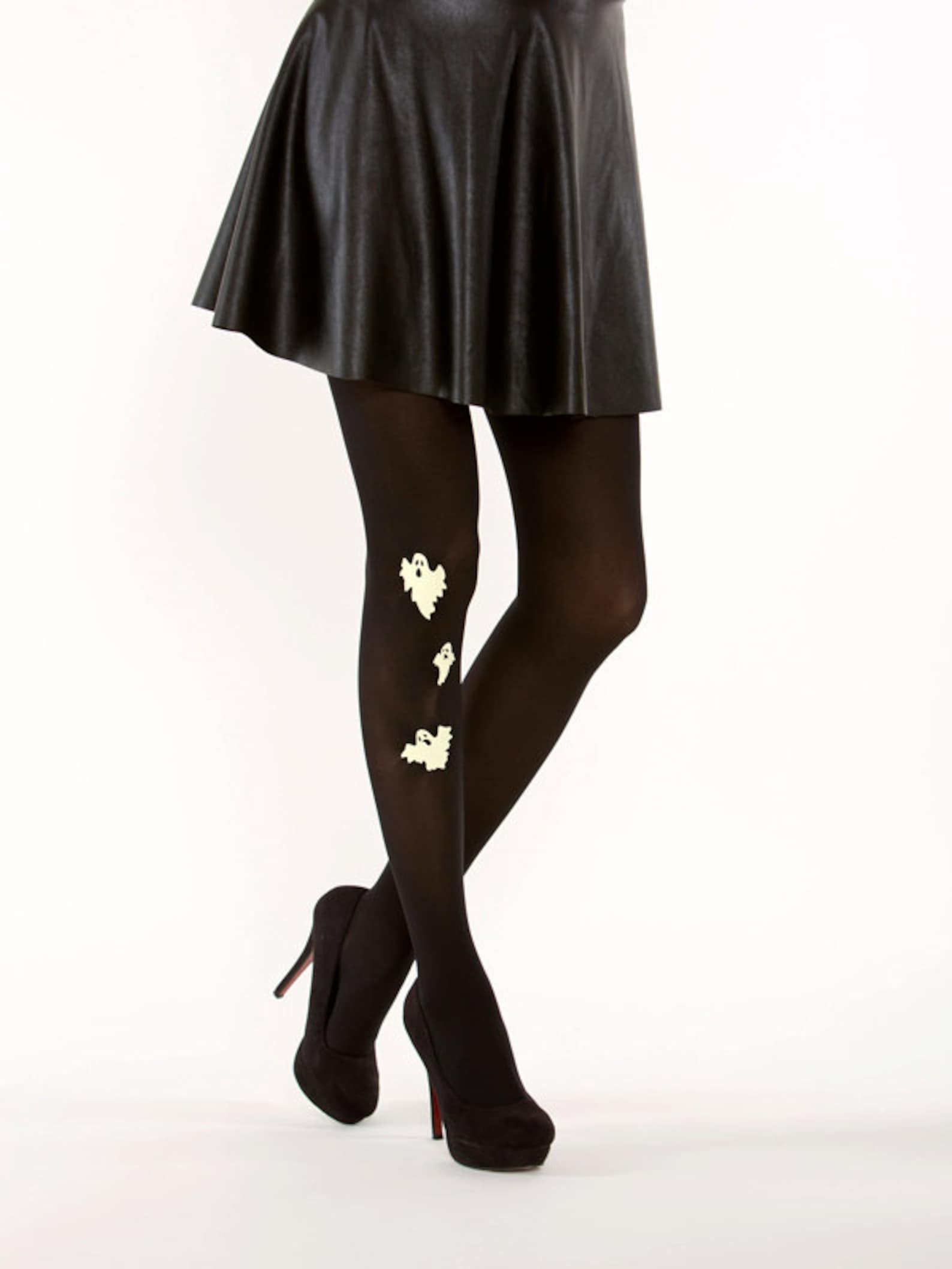 Glow in the Dark Ghosts Gothic Tights, Halloween Costume Alternative ...