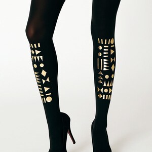 Golden Geometric Tights, Abstract Patterned Leggings, Gold Foil ...